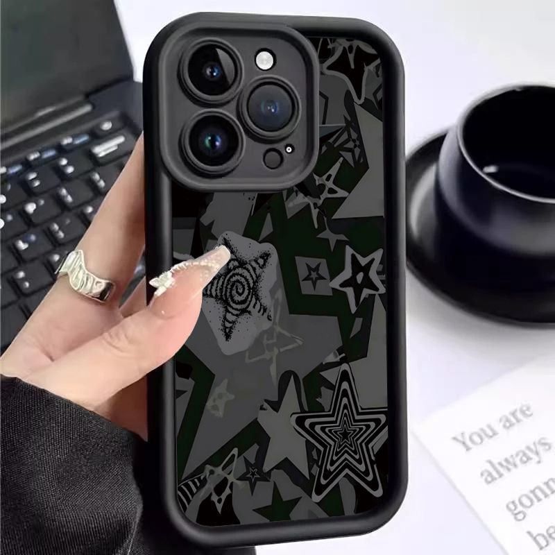 Чехол на Айфон 17 / iPhone 17 черный с принтом Текст силиконовый ударопрочный
