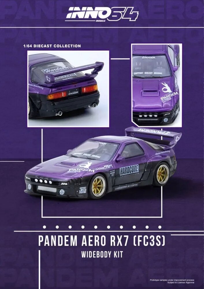Машинка INNO MODEL 1:64 Mazda RX7 FC3S PANDEM ROCKET BUNNY Die-cast Alloy Model Collection Toy Children Gifts