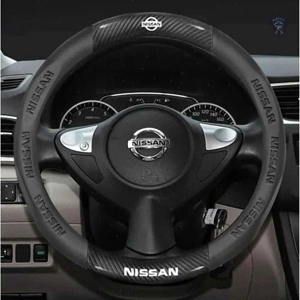 Оплетка на руль Nissan из черной экокожи, диаметр 37 см, размер M, 1 шт.