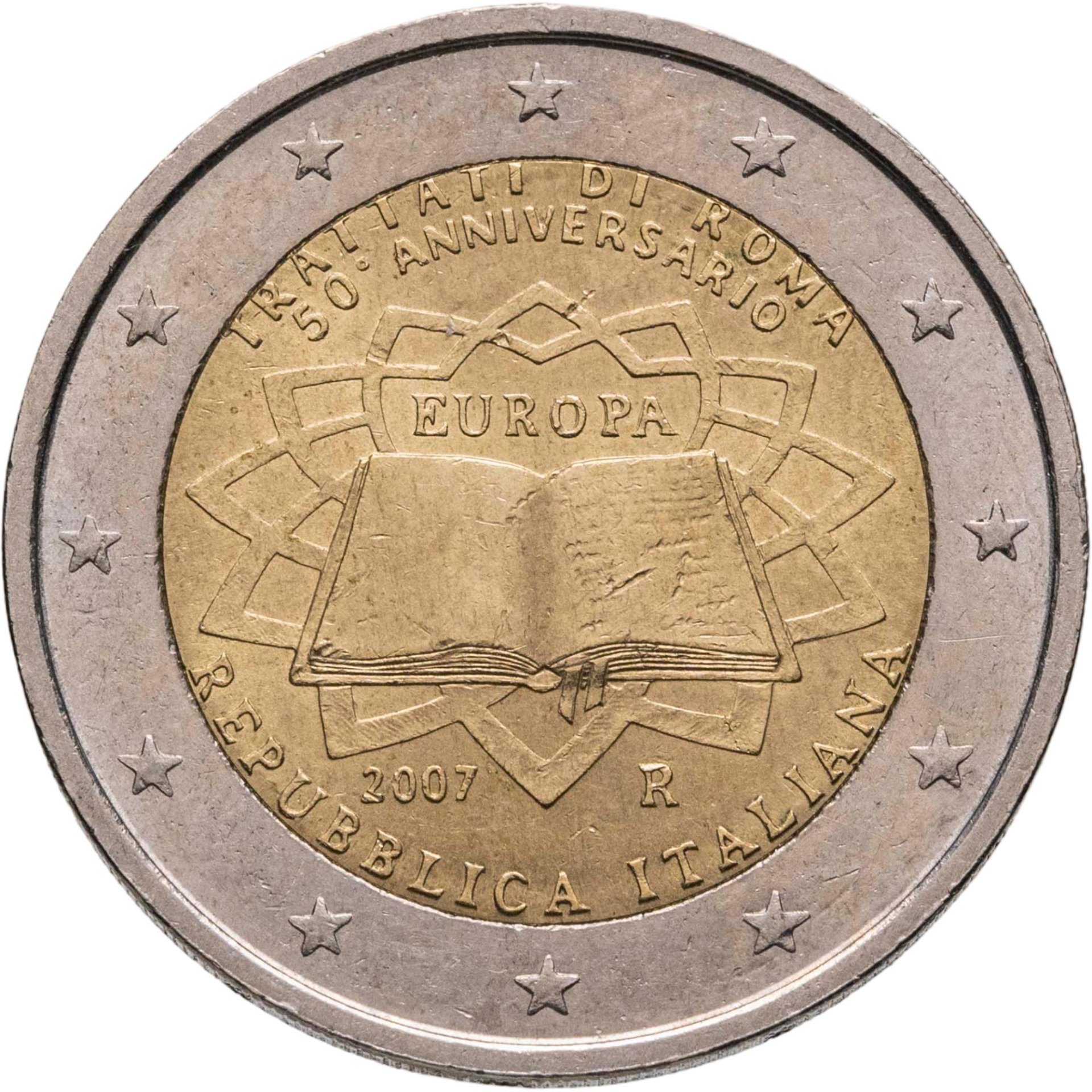 Италия 2 евро 2007 "50 лет Римскому договору", Биметалл, в сохранности AU-UNC