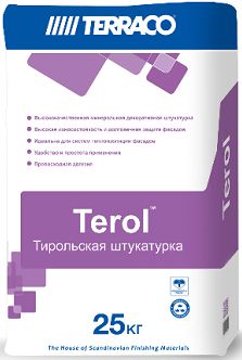 Декоративная Штукатурка Короед Terraco Terol Decor 25кг Серая, Минеральная, Зерно 2.0мм / Террако Терол Декор