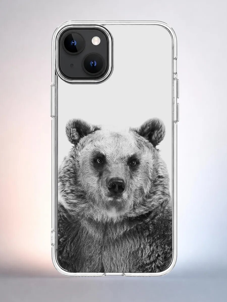 Чехол iPhone 13 медведь портрет светлый силиконовый
