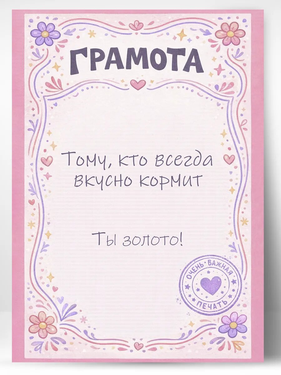 Грамота подарочная повару - Тому, кто всегда вкусно кормит