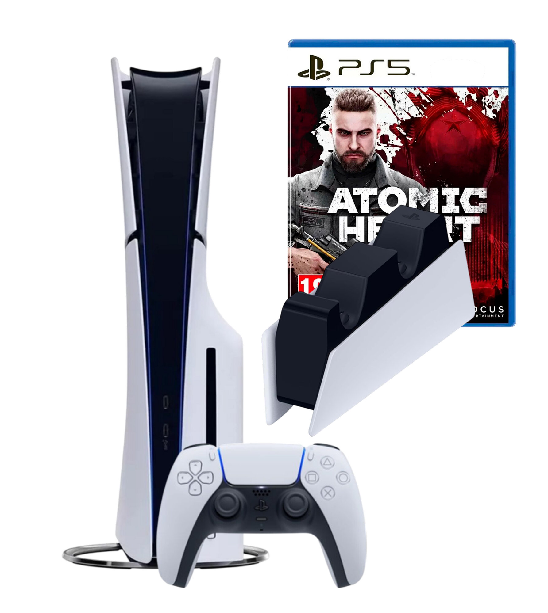Игровая приставка Sony PS5 Slim + игра Atomic Heart + зарядная станция