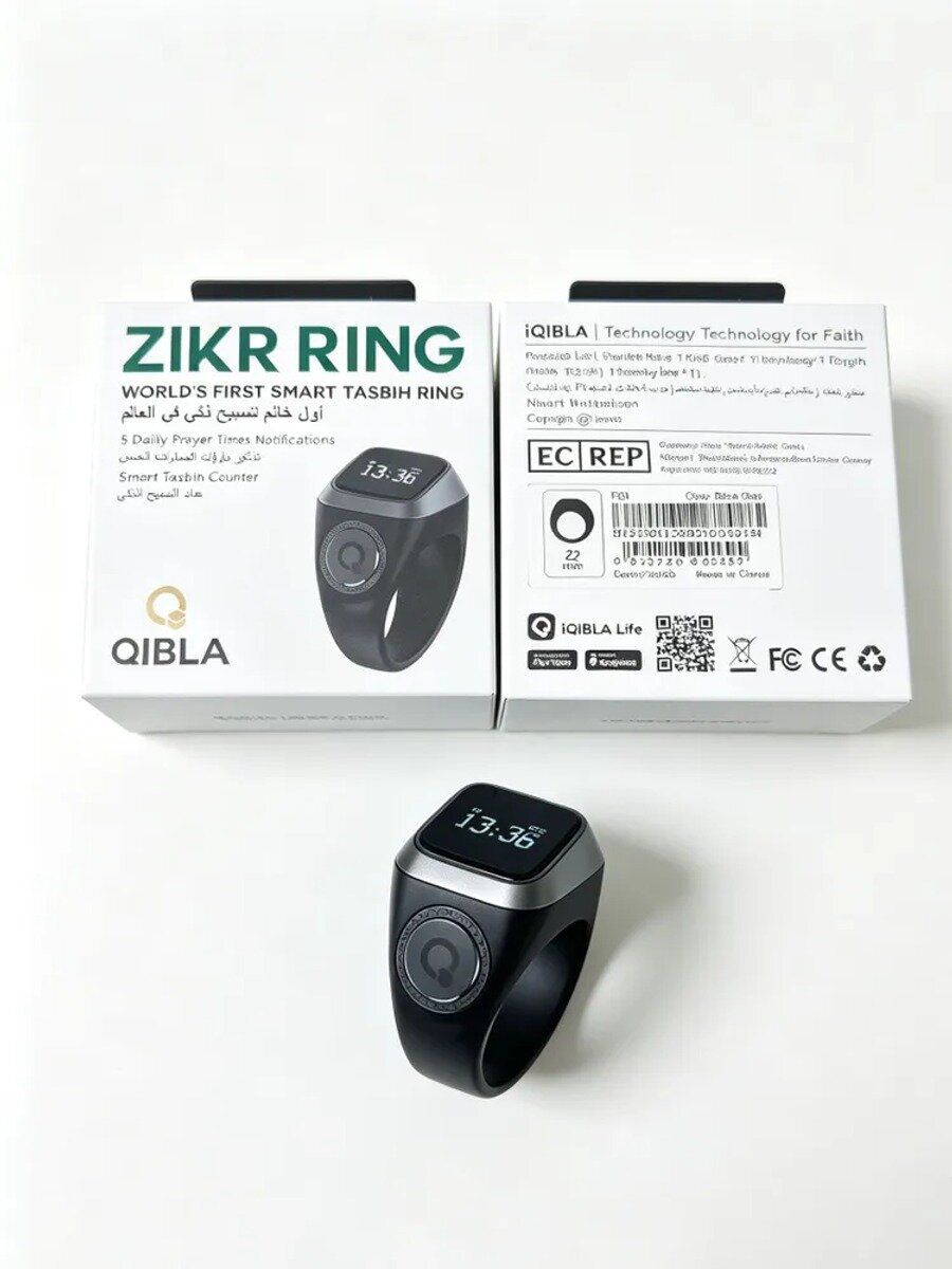 Умные электронные четки ZIKR RING 22 мм, металлический счетчик зикра с OLED-дисплеем, Space Gray