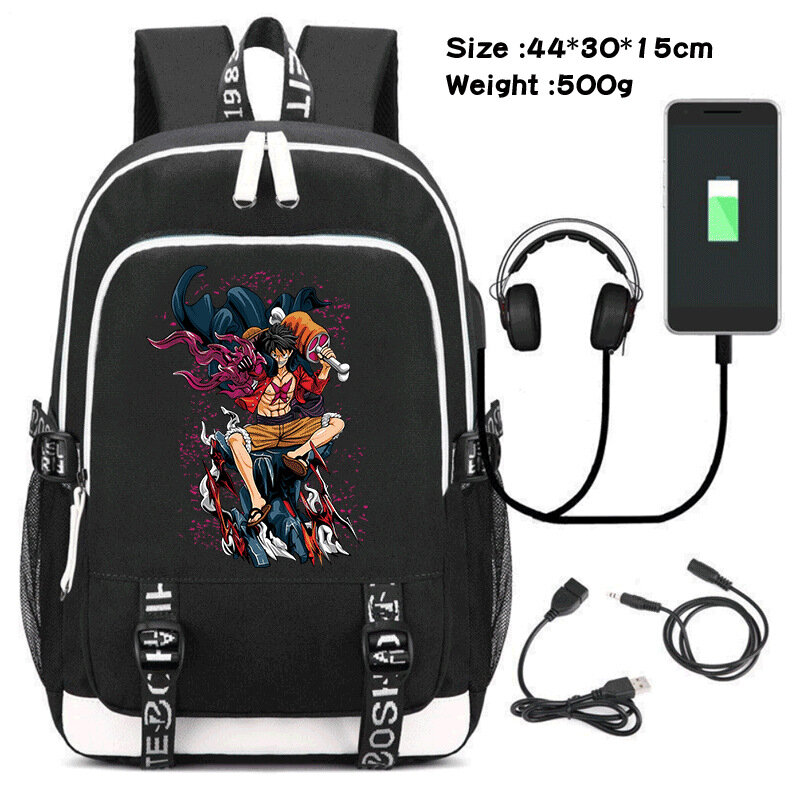 Аниме-рюкзак One Piece, канвас, 44×30×15 см, 500 г, USB-порт, отделение для ноутбука 16", для учёбы и путешествий
