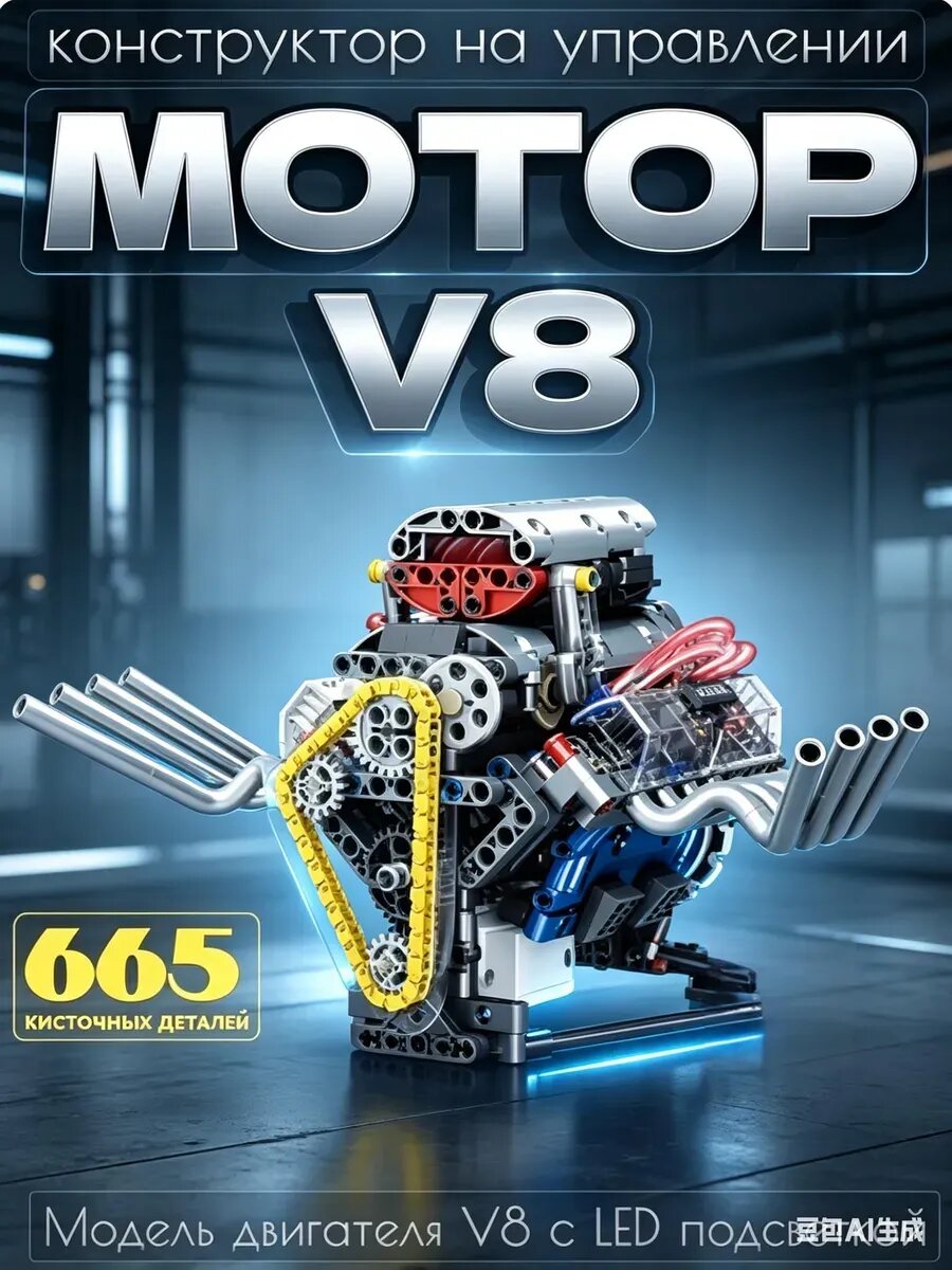 Конструктор спортивный Двигатель V8 Atmo 665 деталей