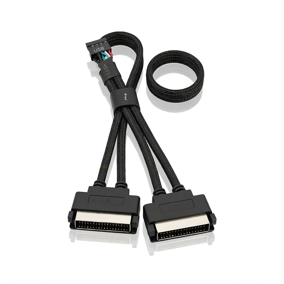 Аксессуар для сборки системного блока ПК кабель расширения USB 9pin 1 на 2 с экранированием для подключения клавиатуры мыши белый с оплеткой