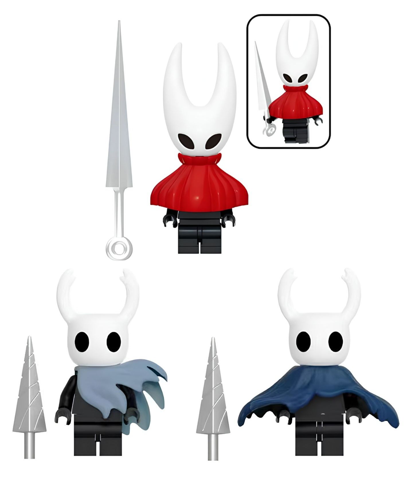 Набор минифигурок Полый рыцарь / Hollow knight совместимы с конструкторами лего 3шт (4.5см, пакет) RT116+RT067+RT118