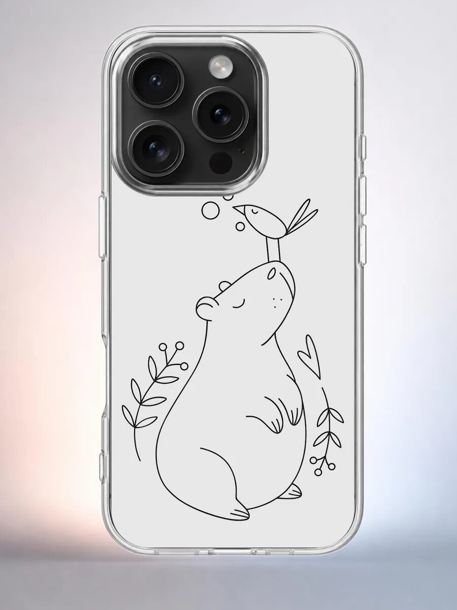 Чехол iPhone 15 Pro капибара с птичкой силиконовый