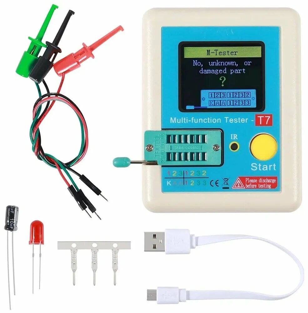 LCR-T7 Tester, Тестер радиодеталей, измеритель RLC, определитель типа и цоколевки компонентов, ESR и Vloss метр