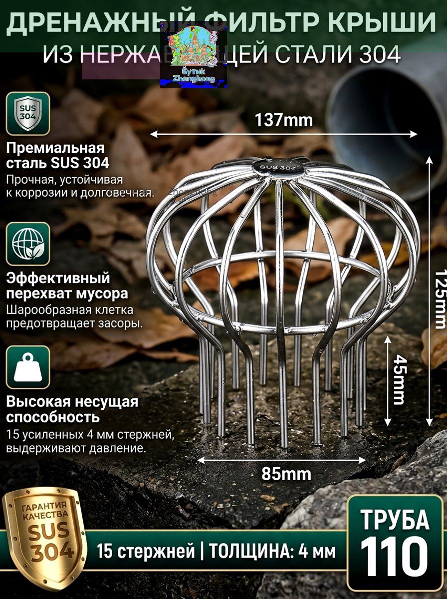 Аксессуар для водосточной системы сетка воронки 110 мм, нержавеющая сталь