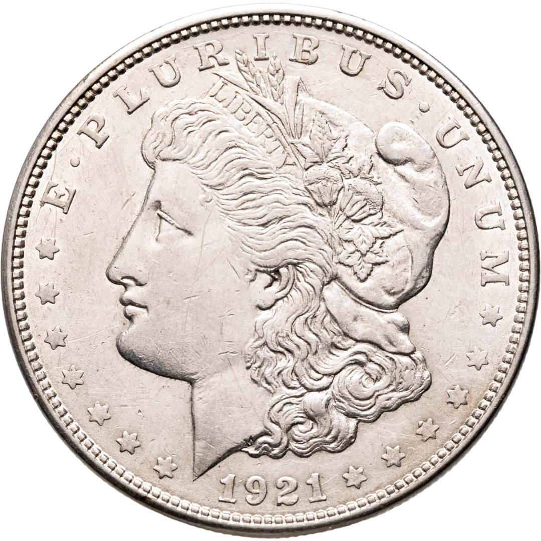США 1 доллар dollar 1921 доллар Моргана, знак монетного двора: "D" - Денвер, Серебро 900, в сохранности XF