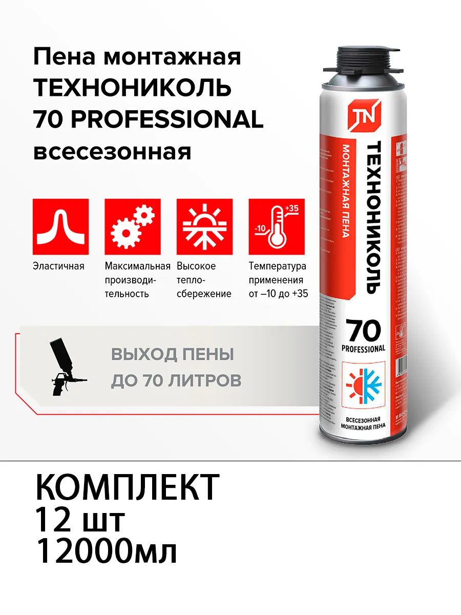 Пена монтажная профессиональная 70 всесезонная 12 штук