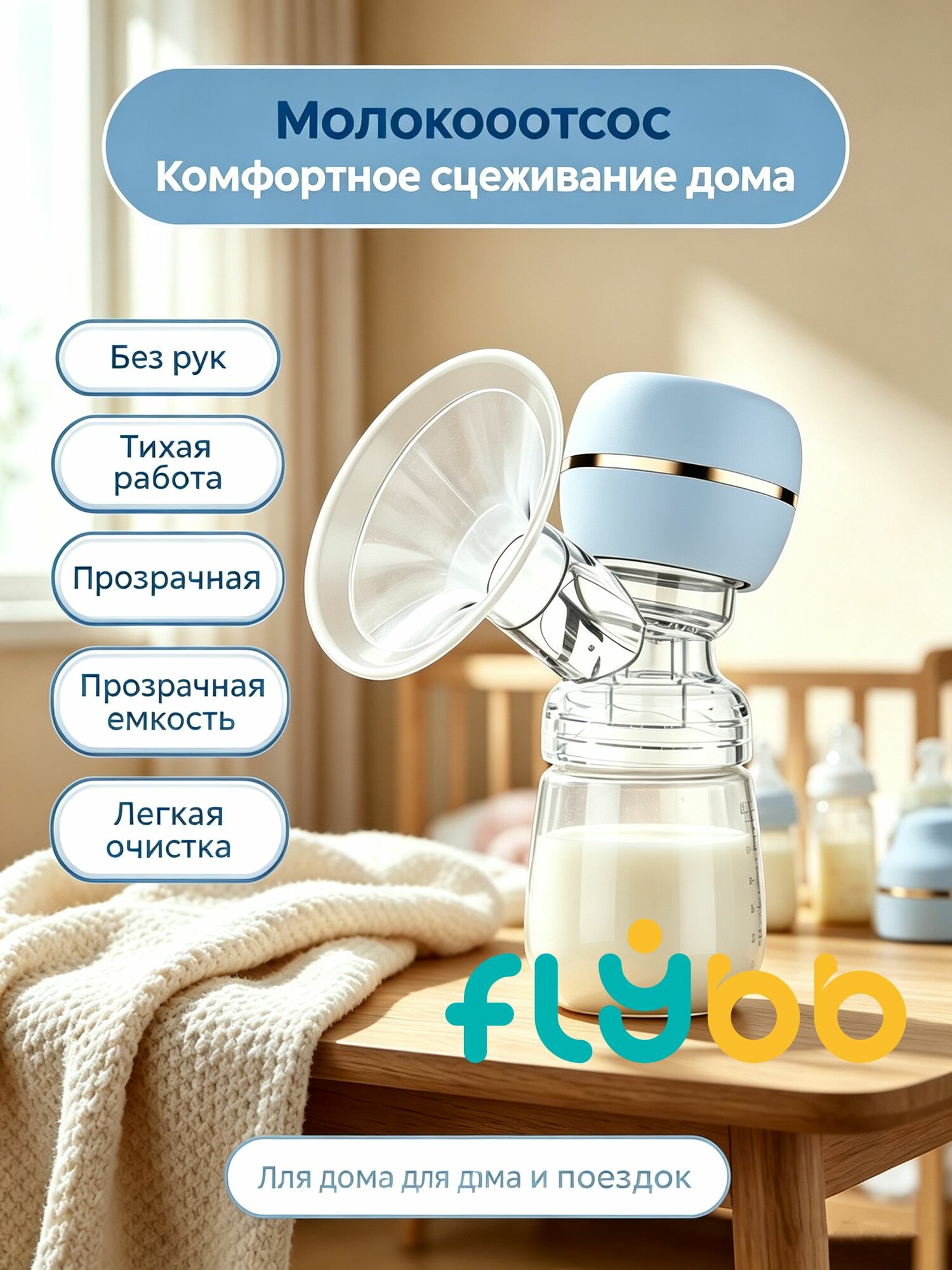 Молокоотсос электрический для роддома, медицинский двойной, электронный, с бутылочками, 2 режима, интенсивности