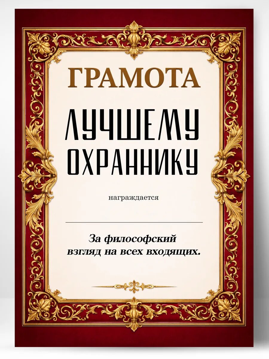 Грамота диплом в подарок - Лучшему охраннику