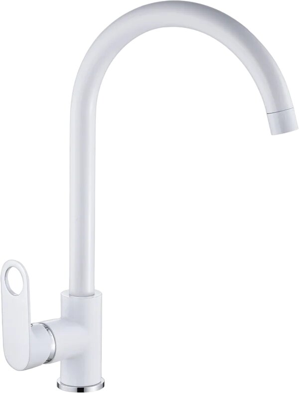 Смеситель для кухни D-lin D155377-C с поворотным изливом, белый, матовый, однорычажный, латунный, с керамическим картриджем