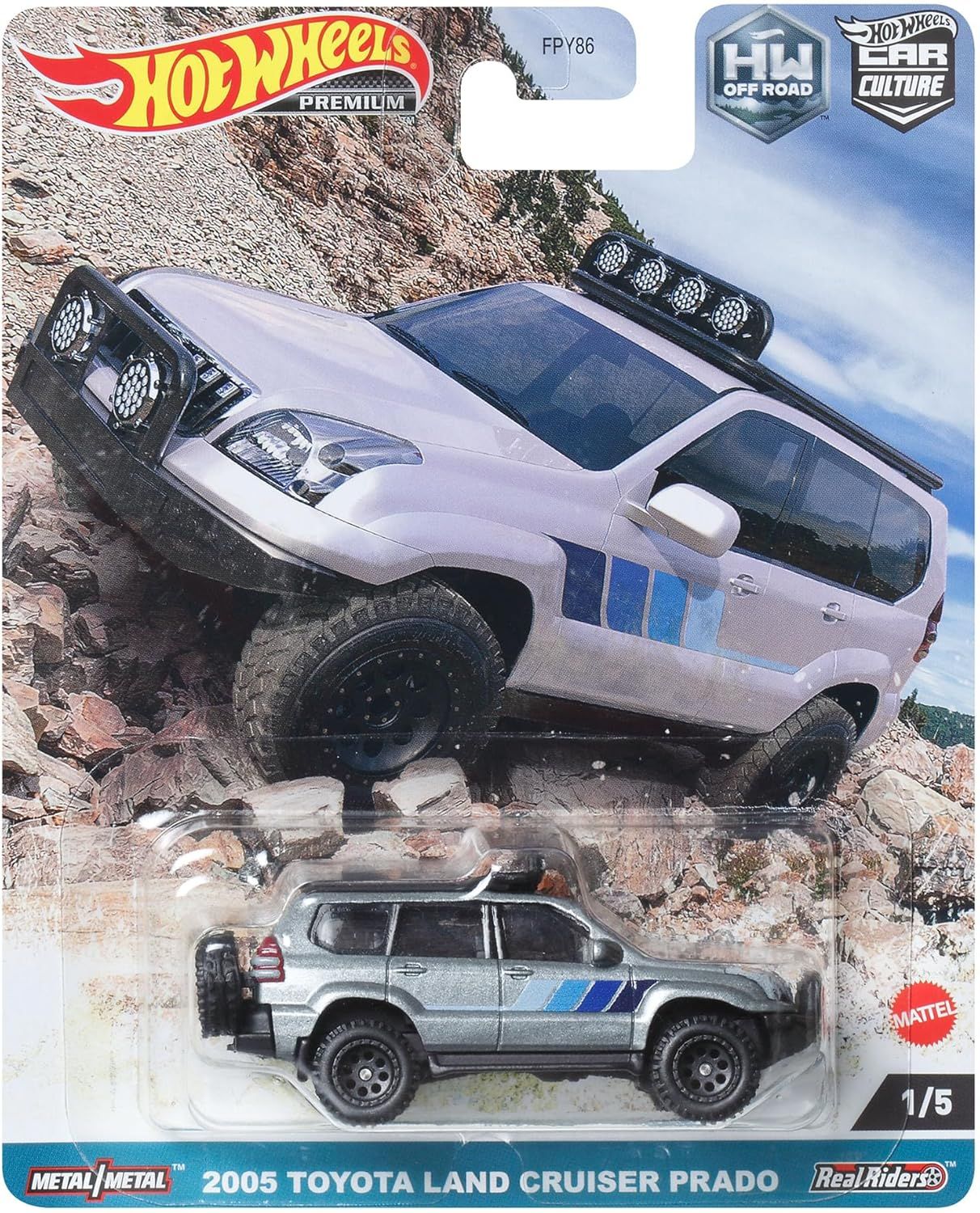 Коллекционная Premium машинка Hot Wheels 2005 Toyota Land Cruiser Prado Metalflake Gray (коллекция Car Culture 2023, серия HW Off Road, 1/5)