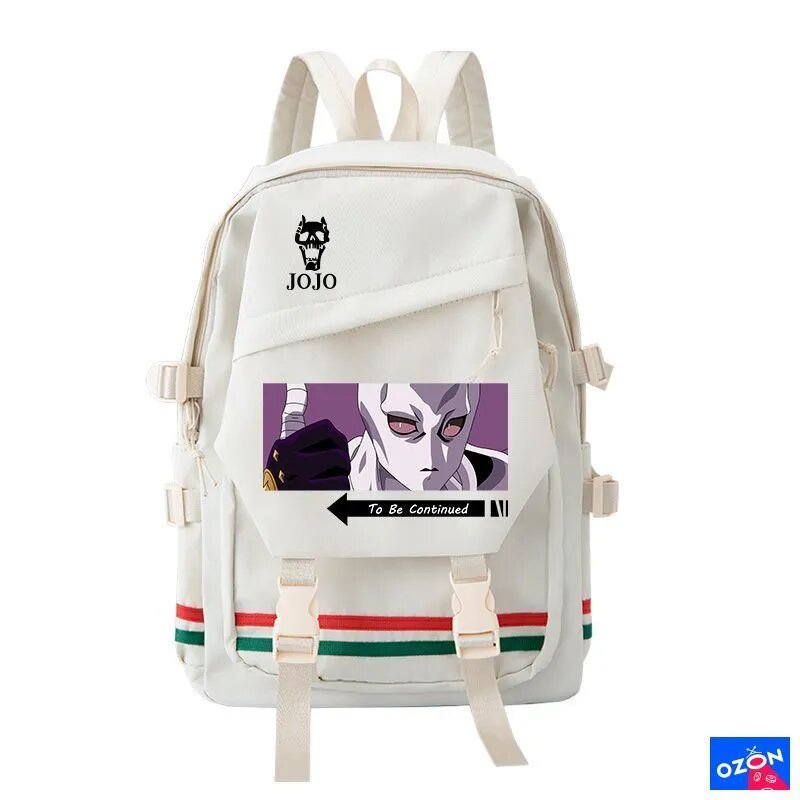 Рюкзак школьный с принтом JoJo's Bizarre Adventure Killer Queen, нейлон, бежевый — фото 1
