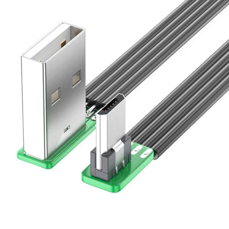 Гибкий плоский Micro-USB кабель 90°, 1m - USB справа