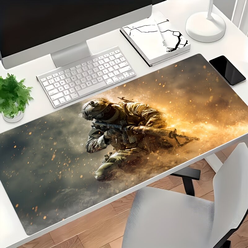 Игровой коврик для мыши 50x120 см с изображением боя солдат и порохового дыма, моющийся, с нескользящей резиновой основой