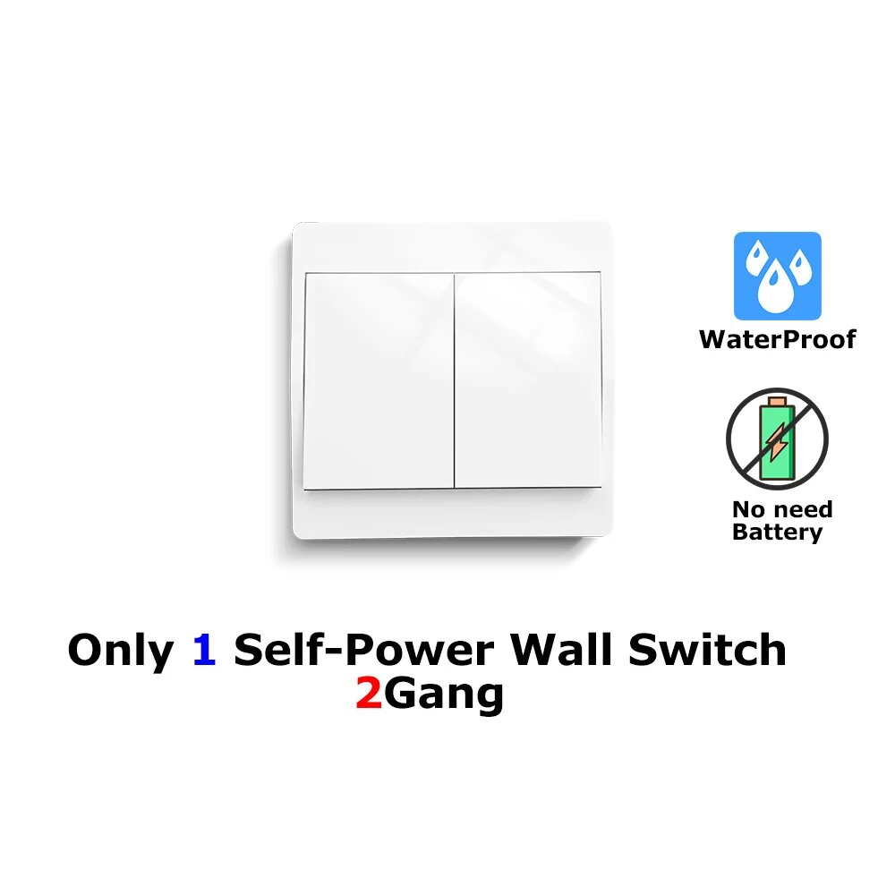 Выключатель настенный 2Gang, белый, Waterproof, No need Battery