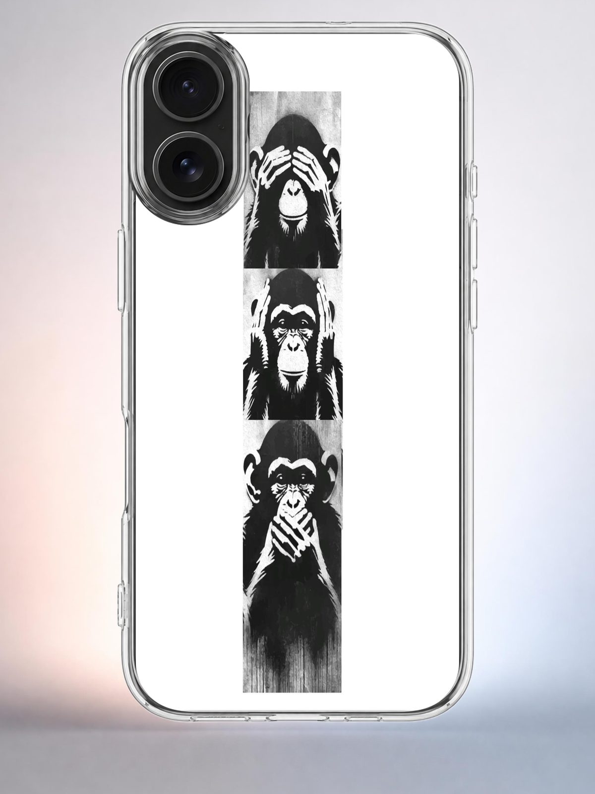 Прозрачный чехол на iPhone 16 три мудрые обезьяны