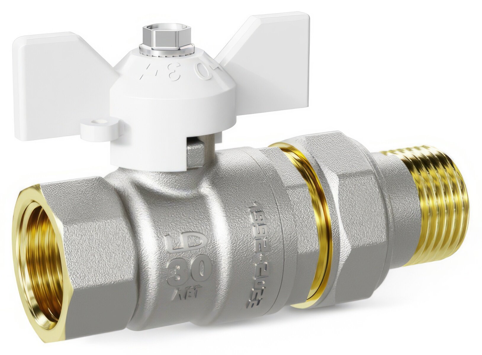 Кран шаровой LD Pride со сгоном 3/4" в/н бабочка белая