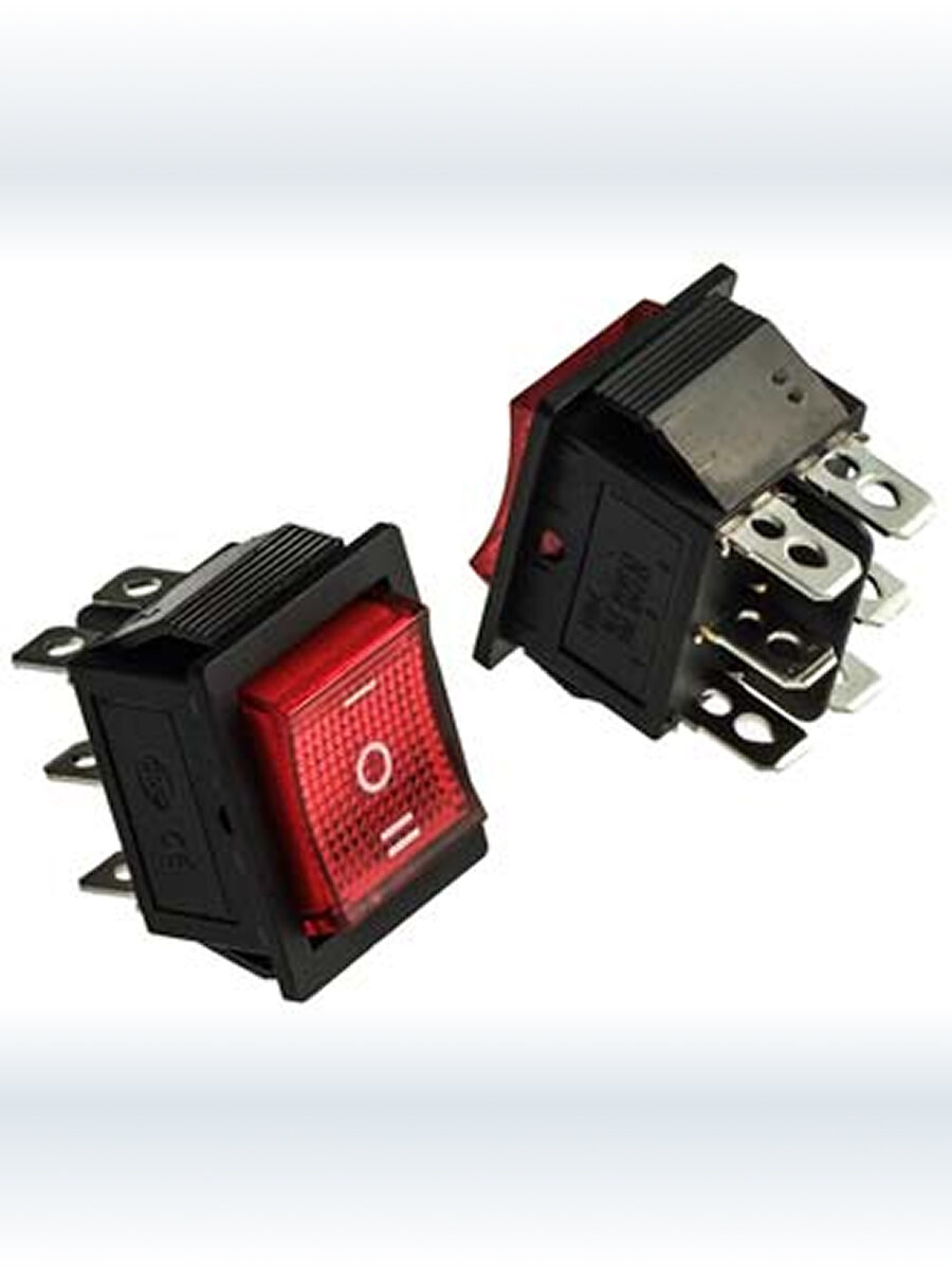 Выключатель 25х32 16А 250ВKCD4-203N-C6-R/6P ON-OFF-ON c фиксацией красный