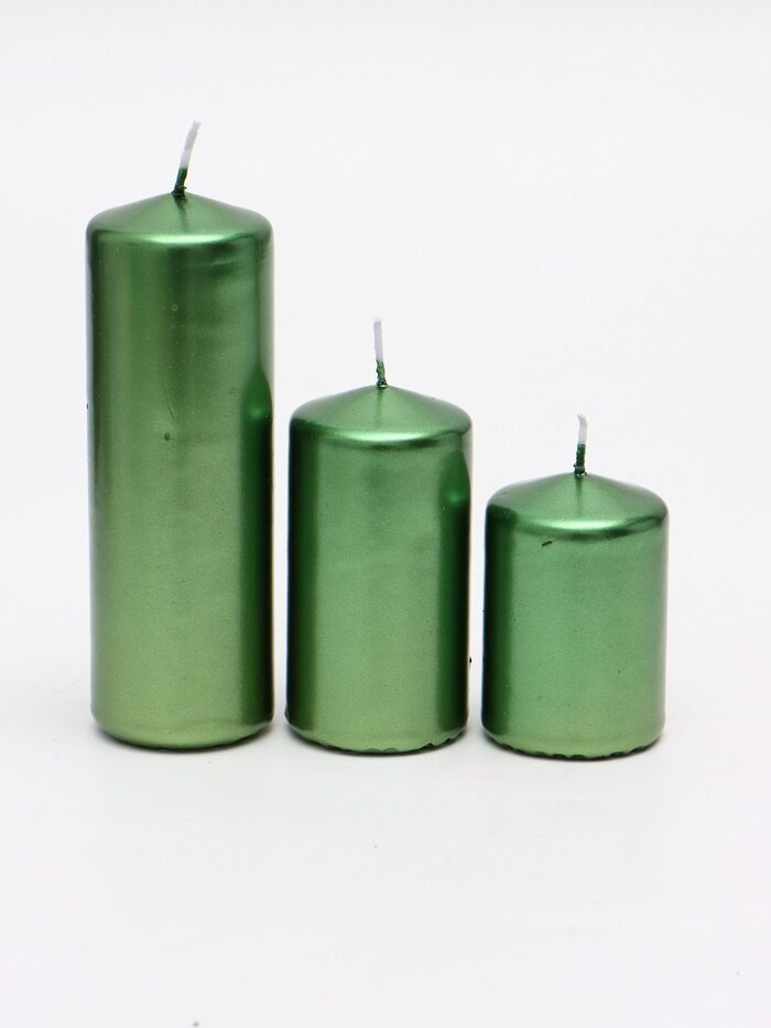 Свеча столбик 5×7.5, 10, 15 см, набор 3 шт, зелёный металлик