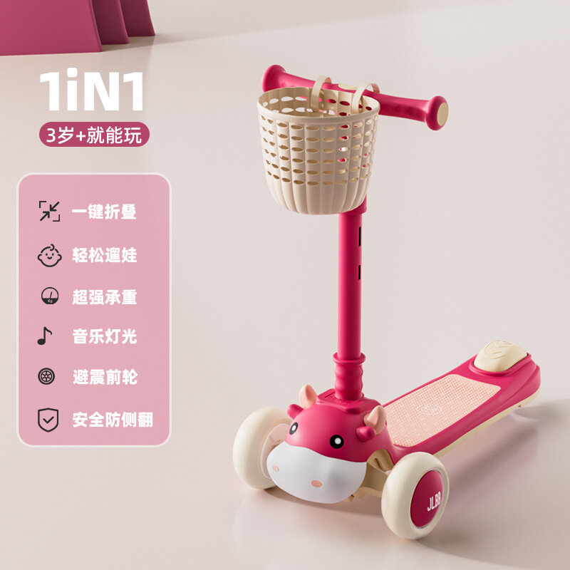 Детский самокат Jingle Baby Scooter, 1-3 года, с защитой от опрокидывания, 15 см (6 дюймов), подходит для мальчиков и девочек, высота сиденья 30 см (12 дюймов), 3-в-1 (можно сидеть или кататься)