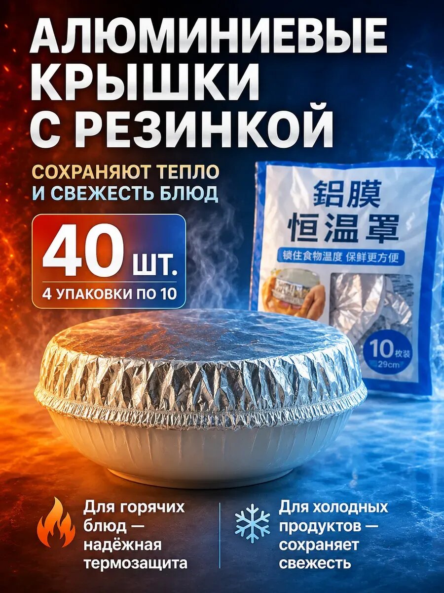 Фольгированные пакеты для тарелок на резинках 40шт.