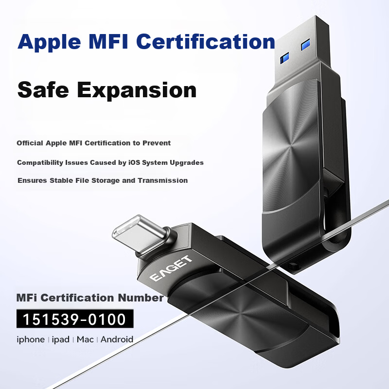 EAGET 128GB USB-флешка для iPhone с интерфейсом Type-C и USB3.0 двойное использование для телефона и ПК Ёмкость：128