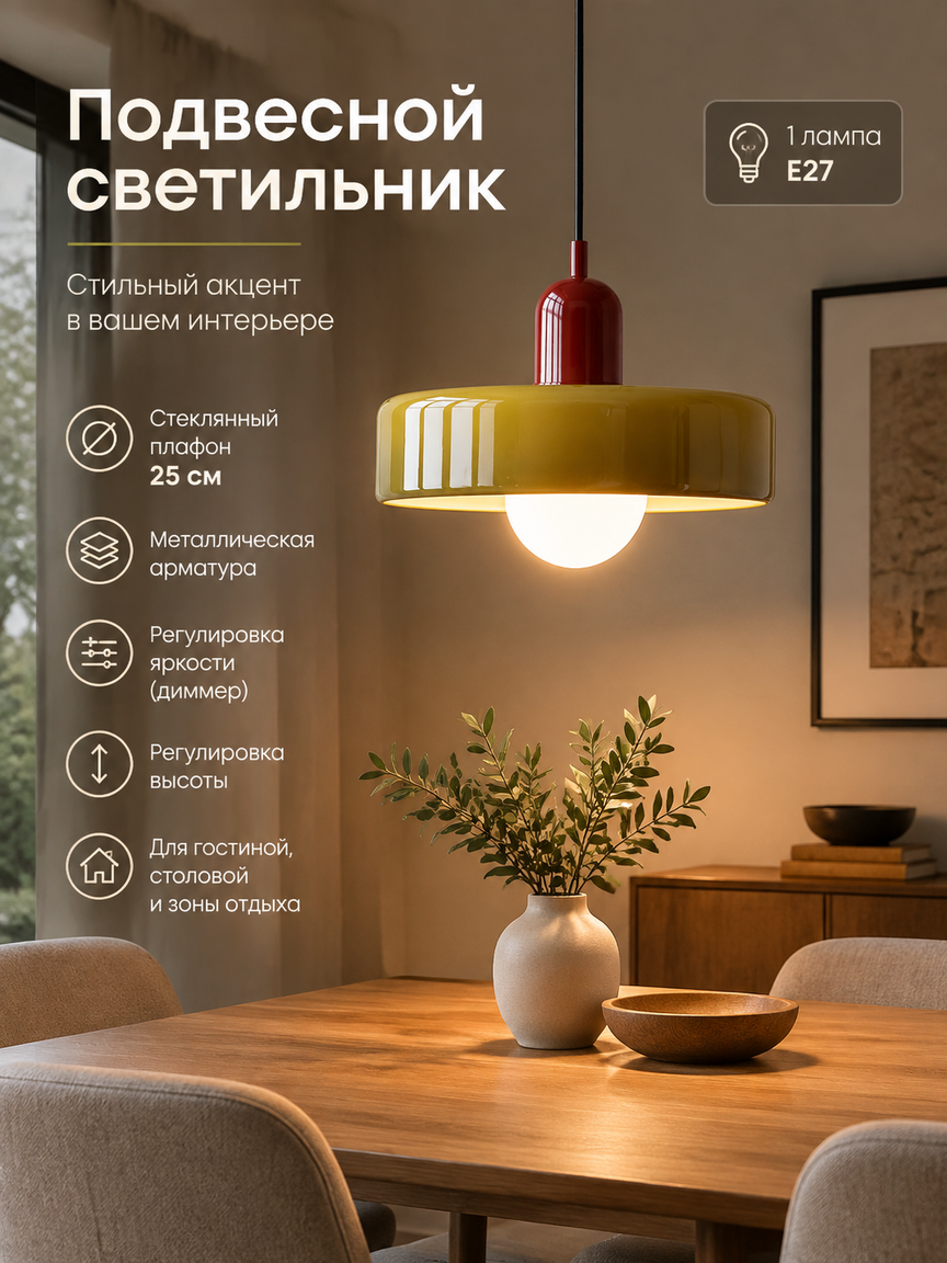 Подвесной светильник для гостиной, стеклянный плафон, E27, регулировка высоты и яркости