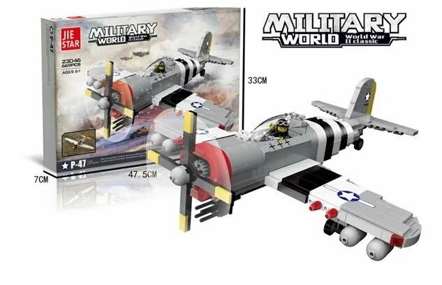 Конструктор JIE STAR Military: Легендарный истребитель P-47 Thunderbolt (669 деталей) армия 23046