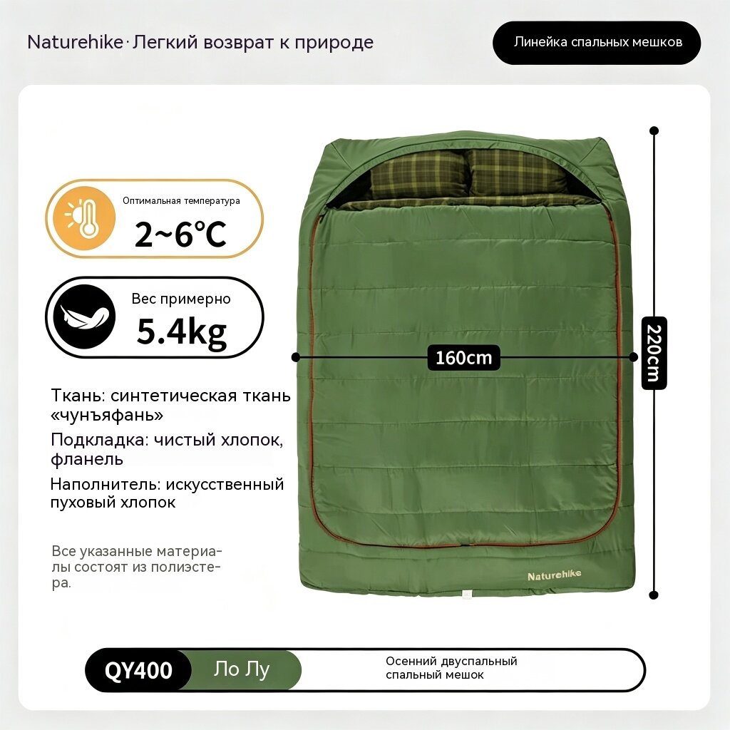 Naturehike Походный спальный мешок утолщенный теплый двойной спальный мешок с зеленым укропом CNK2350WS019