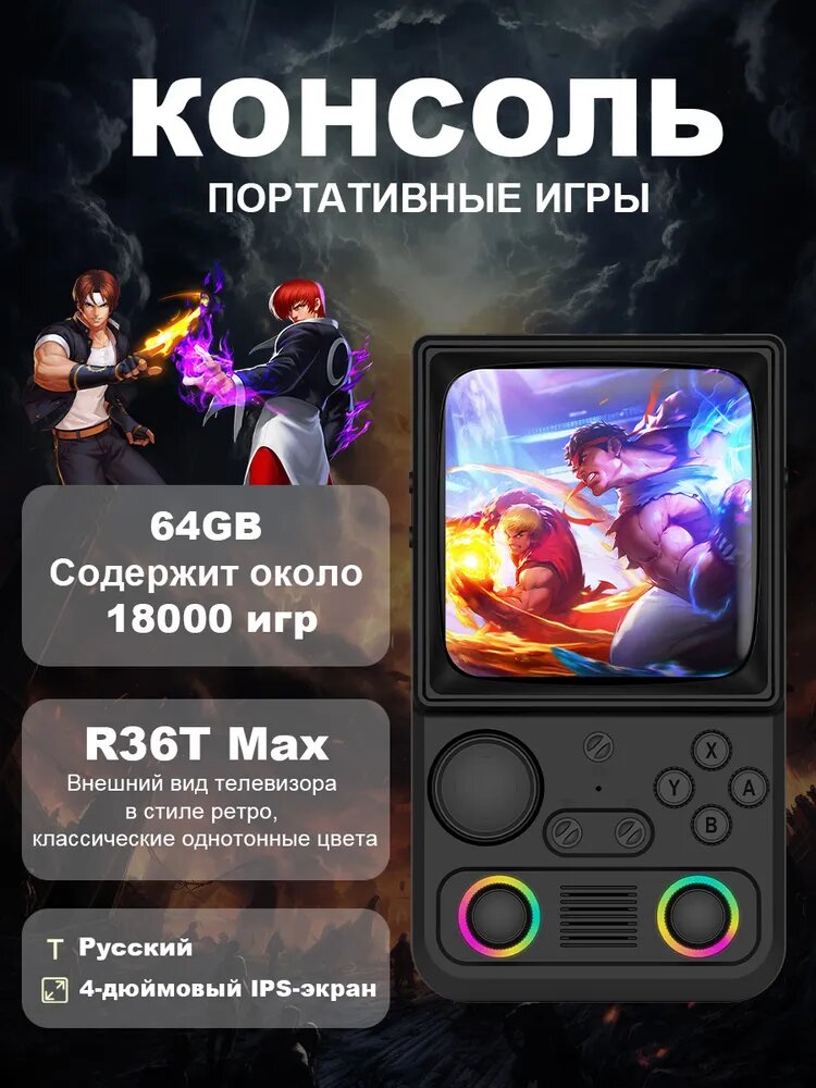 R36T Max Игровая консоль, 64 ГБ, 18000+ игр, 4,0-дюймовый дисплей, 720 * 720p, 4000mA, AISLPC