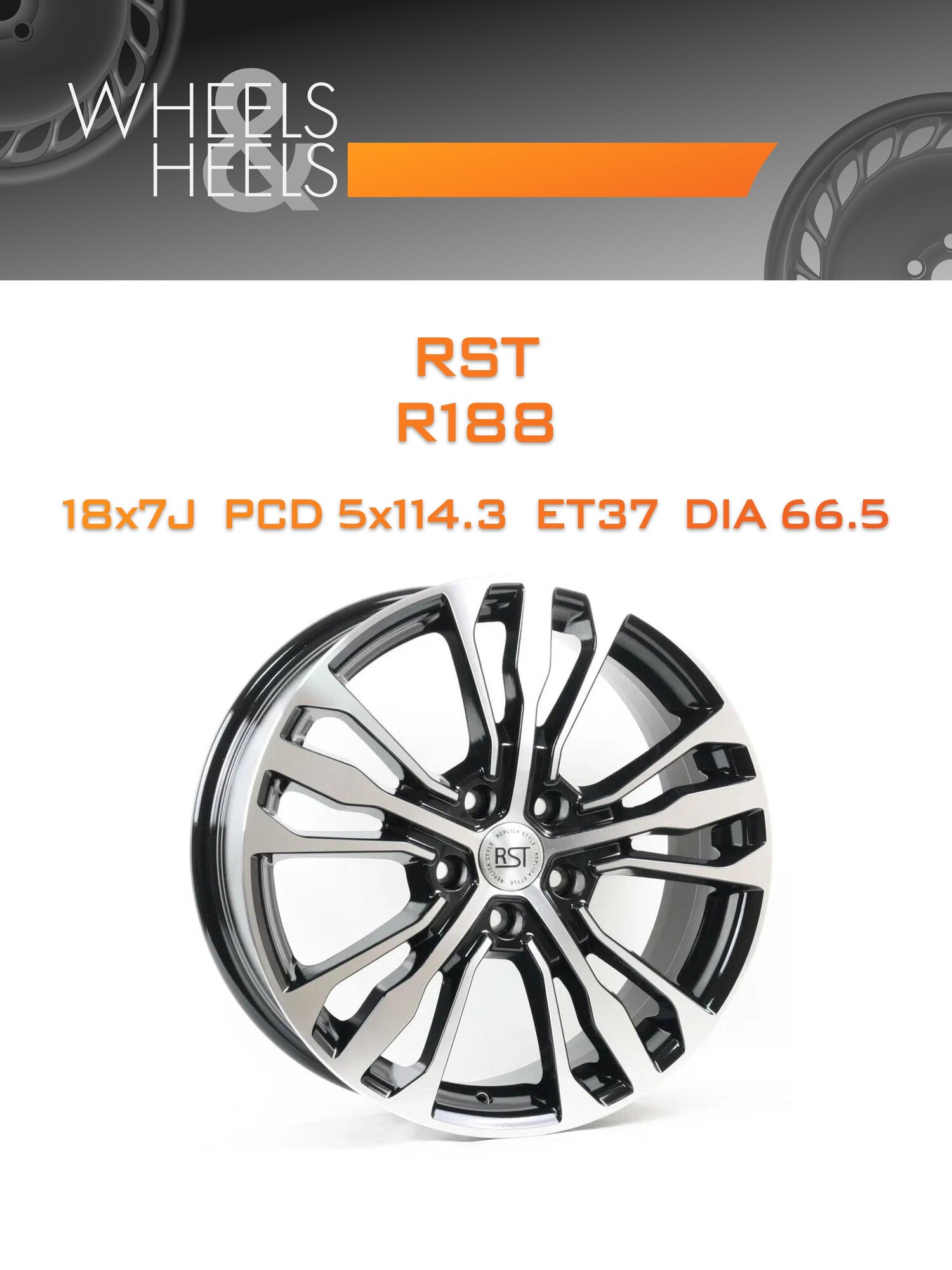 Диск автомобильный литой RST R188 18x7 5x114.3 et37 dia66.5 Чёрный с полированной лицевой частью