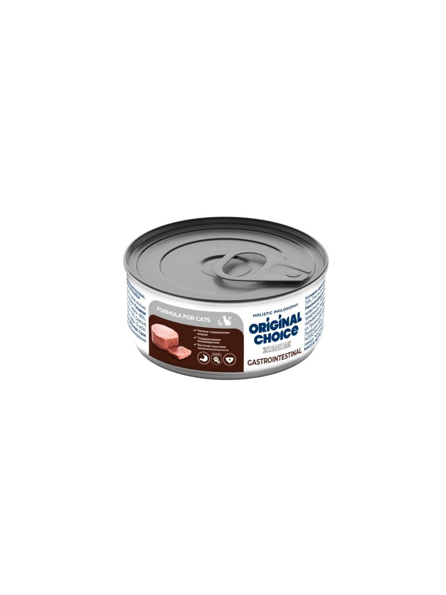ORIGINAL CHOICE Диетическое полнорационное питание VETDIET Gastrointestinal для взрослых кошек с чувствительным пищеварением, 100 г