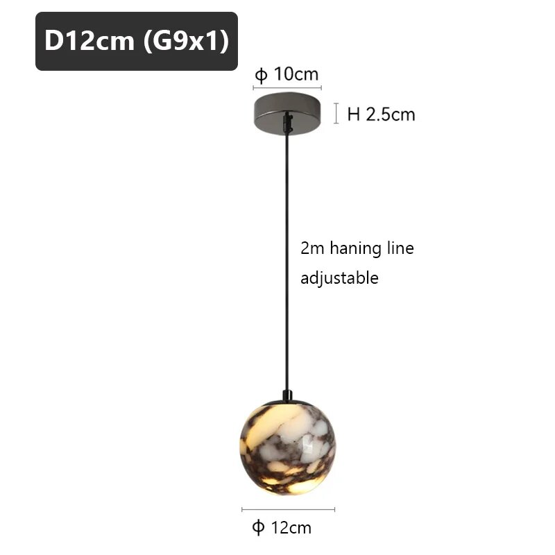 Подвесной светильник черный, мраморный, теплый белый свет, D12cm (G9x1)