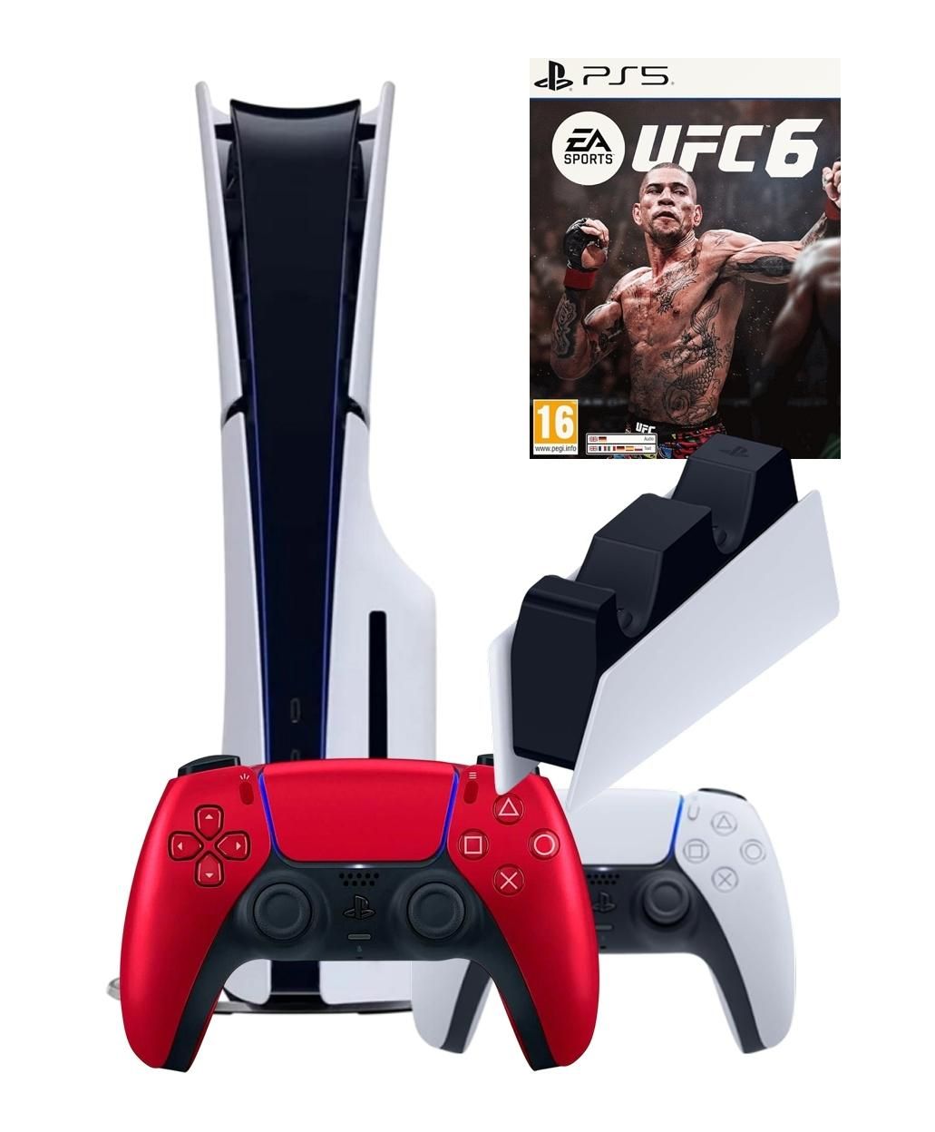 Игровая приставка Sony PlayStation 5 Slim Disk + 2й геймпад вулканический красный + игра UFC6 + станция зарядки
