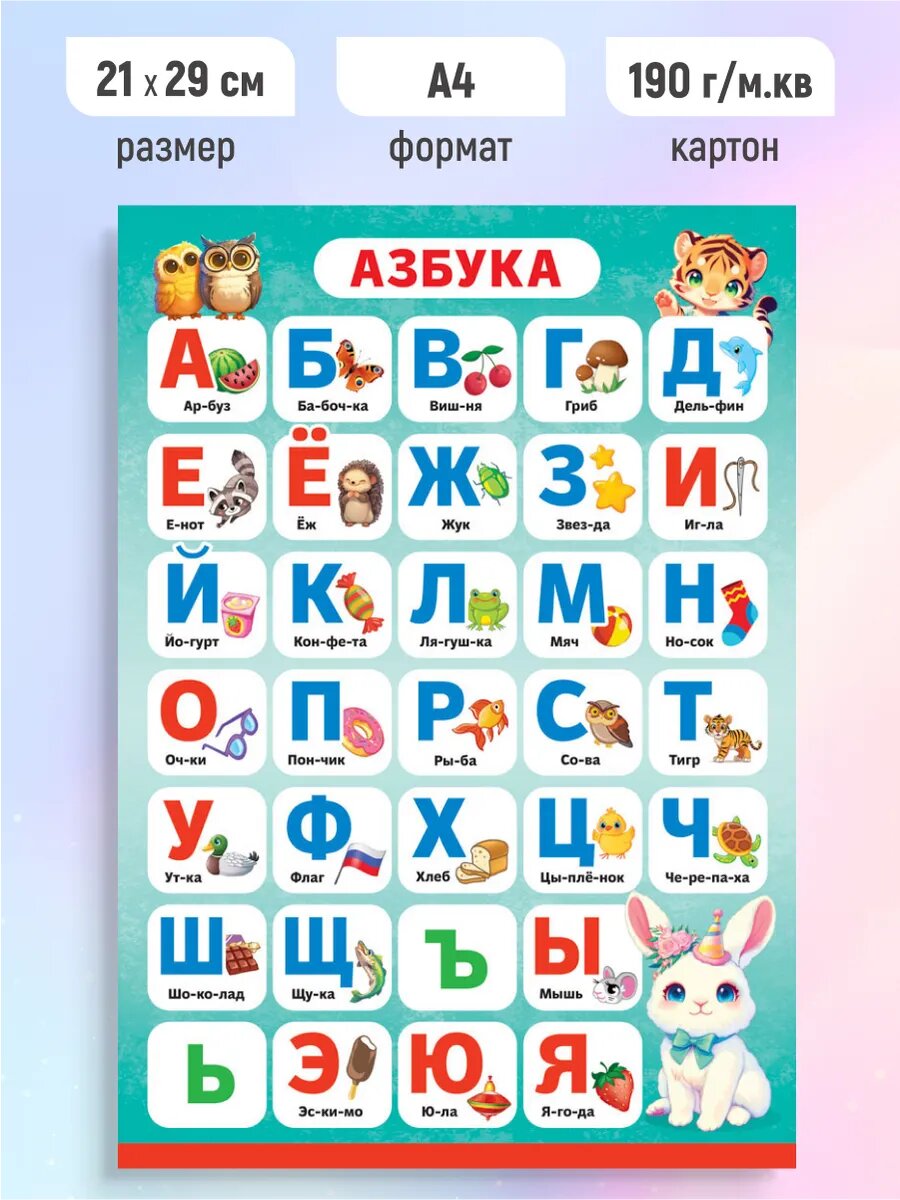 Детский обучающий плакат Азбука А4