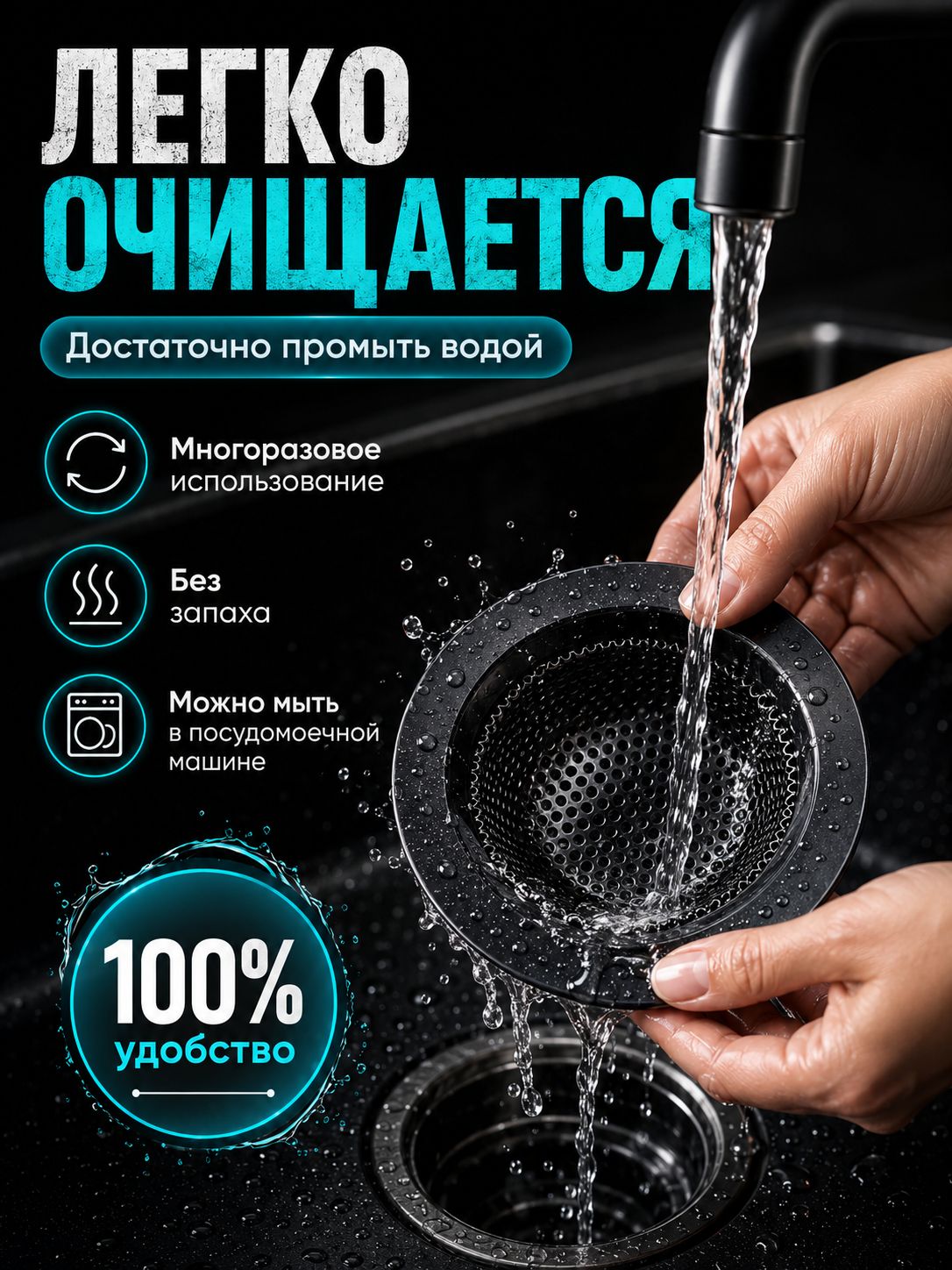 Сетка для раковины на кухню, ситечко-фильтр для слива, сеточка для ванны от волос 11,5 см.