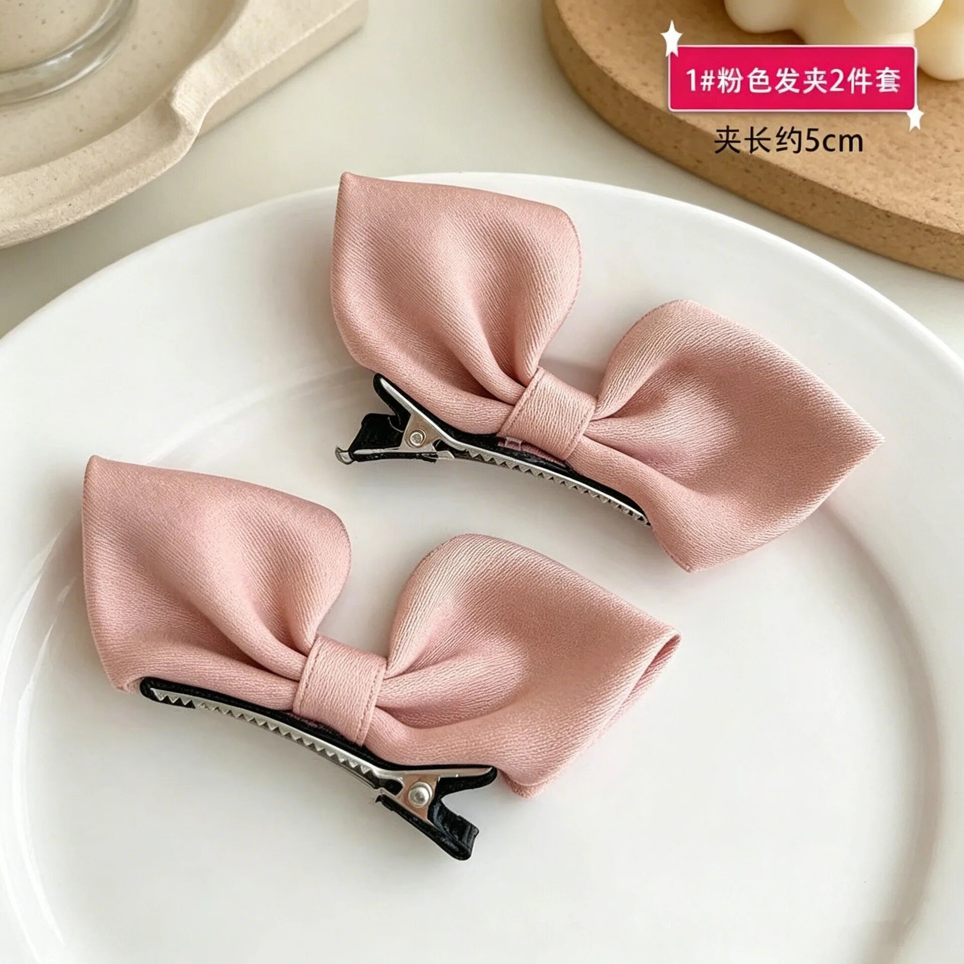 2 пары ярких тканевых заколок-бантиков для девочек Розовый, Pink 2Pcs