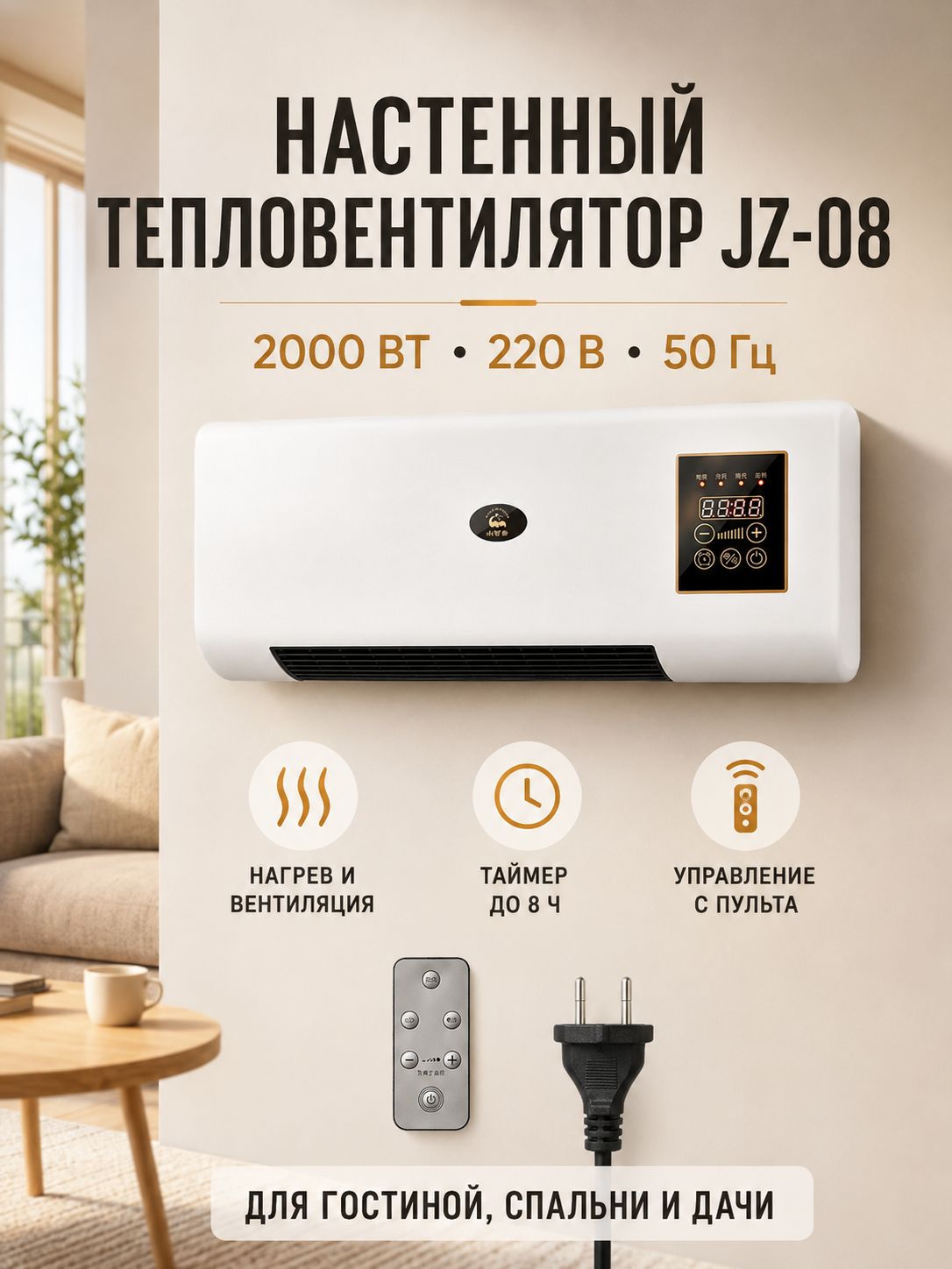 Настенный обогреватель/калорифер с дистанционным управлением и таймером2000WSweet Home