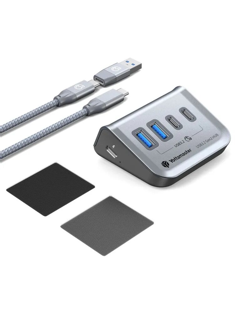 USB хаб 4 порта USB 3.2 Gen2 10 Гбит/с, 2 USB-A 2 Type-C, высокоскоростной концентратор с дополнительным питанием, алюминиевый для ноутбука и ПК