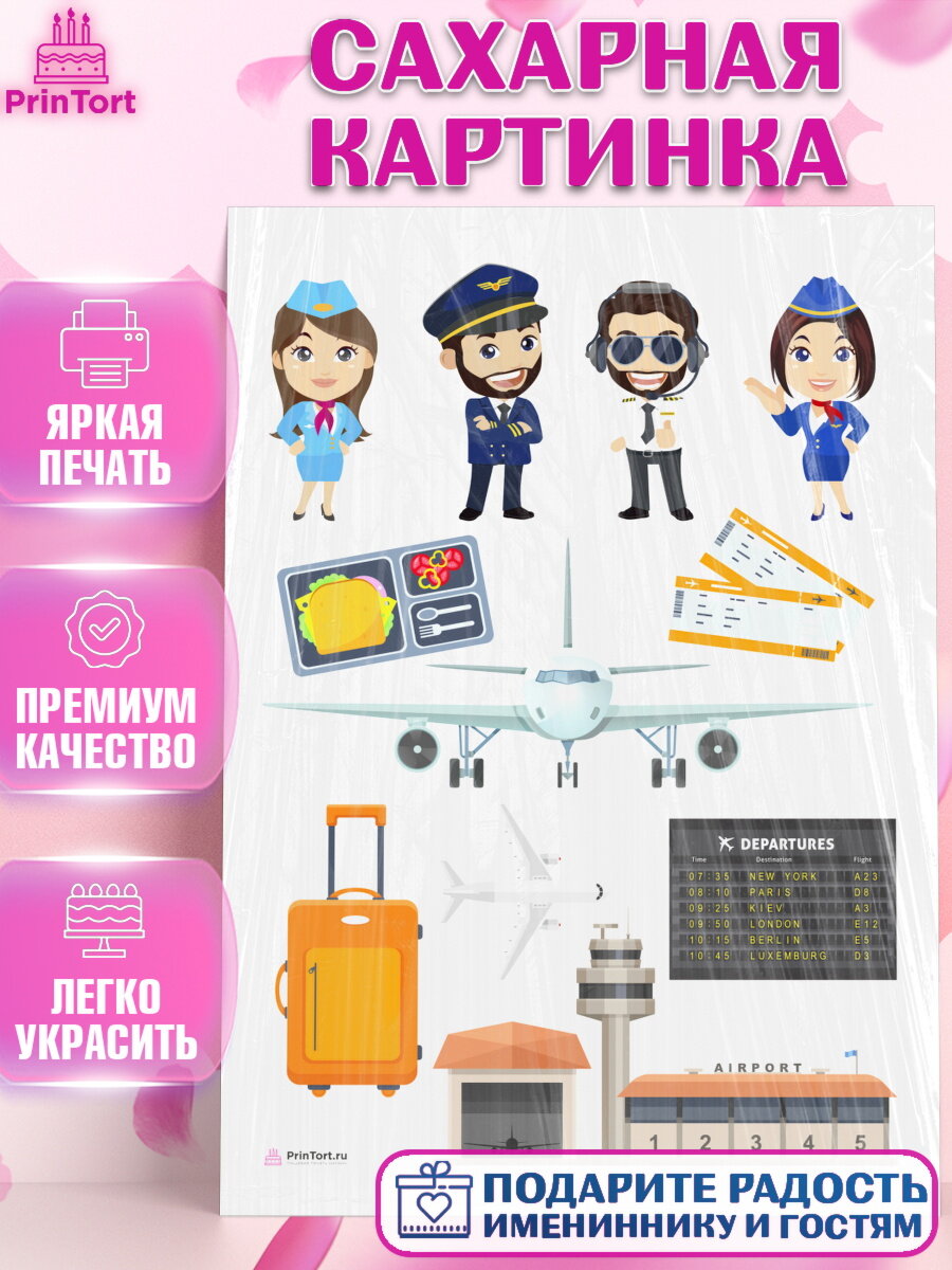 Сахарная картинка для торта Авиация. Украшения для торта мужчине на День Авиации. Декор для выпечки PrinTort