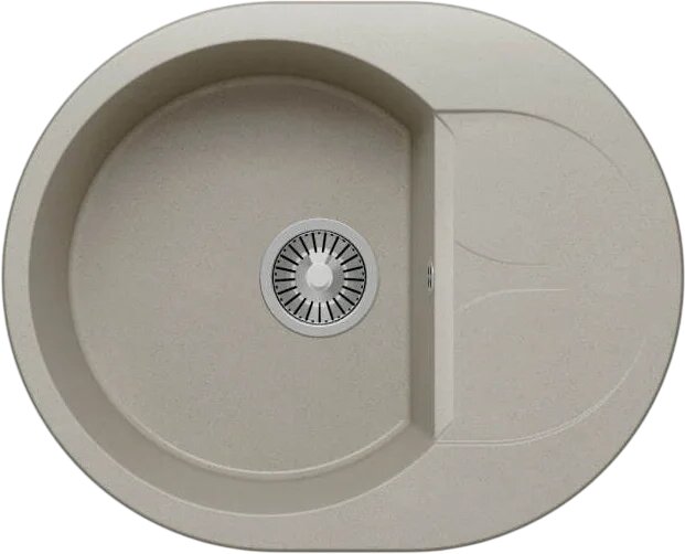 Мойка кухонная Polygran Atol 678941 62x50, мойка для кухни, с крылом, серая, овальная, матовая