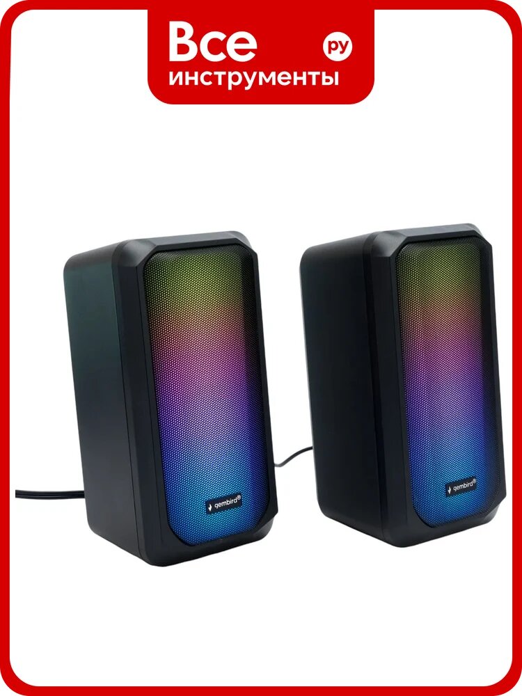 Акустическая система Gembird 2.0, 10Вт, пластик, рег. громкости, RGB подсветка, черный, SPK-300