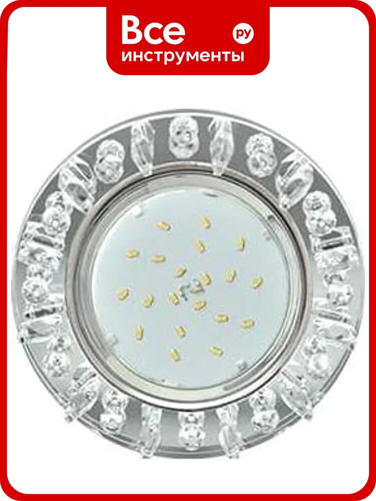 Светильник Ecola Gx53 h4 5361 glass круг с квадратными прозрачными стразами /фон зерк./центр. часть хром 52x120 (к+) FK53RNECB